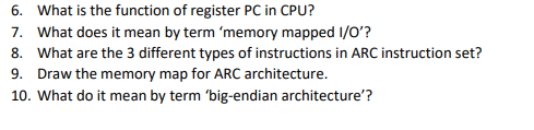 Solved 6. What is the function of register PC in CPU? 7. | Chegg.com