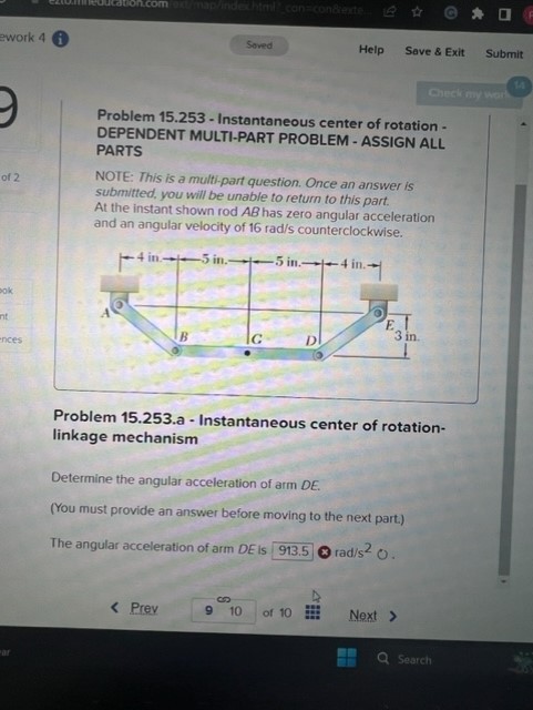 Solved Problem 15.253 - ﻿Instantaneous center of rotation | Chegg.com