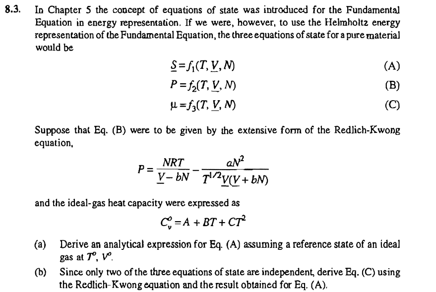 Solved 8.3. In Chapter 5 the concept of equations of state | Chegg.com