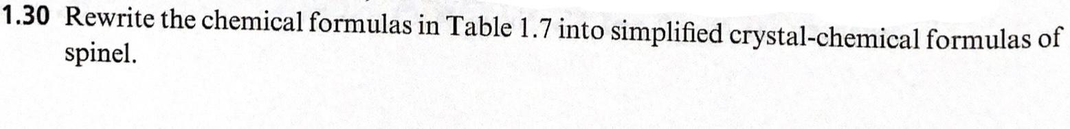 1.30 Rewrite the chemical formulas in Table 1.7 into | Chegg.com