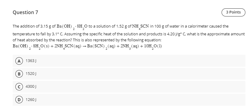 Solved The addition of 3.15 g of Ba(OH)2⋅8H2O to a solution | Chegg.com