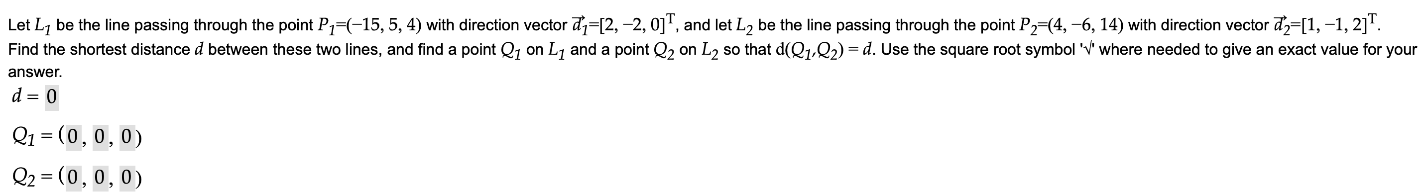 Solved Let L1 be the line passing through the point | Chegg.com