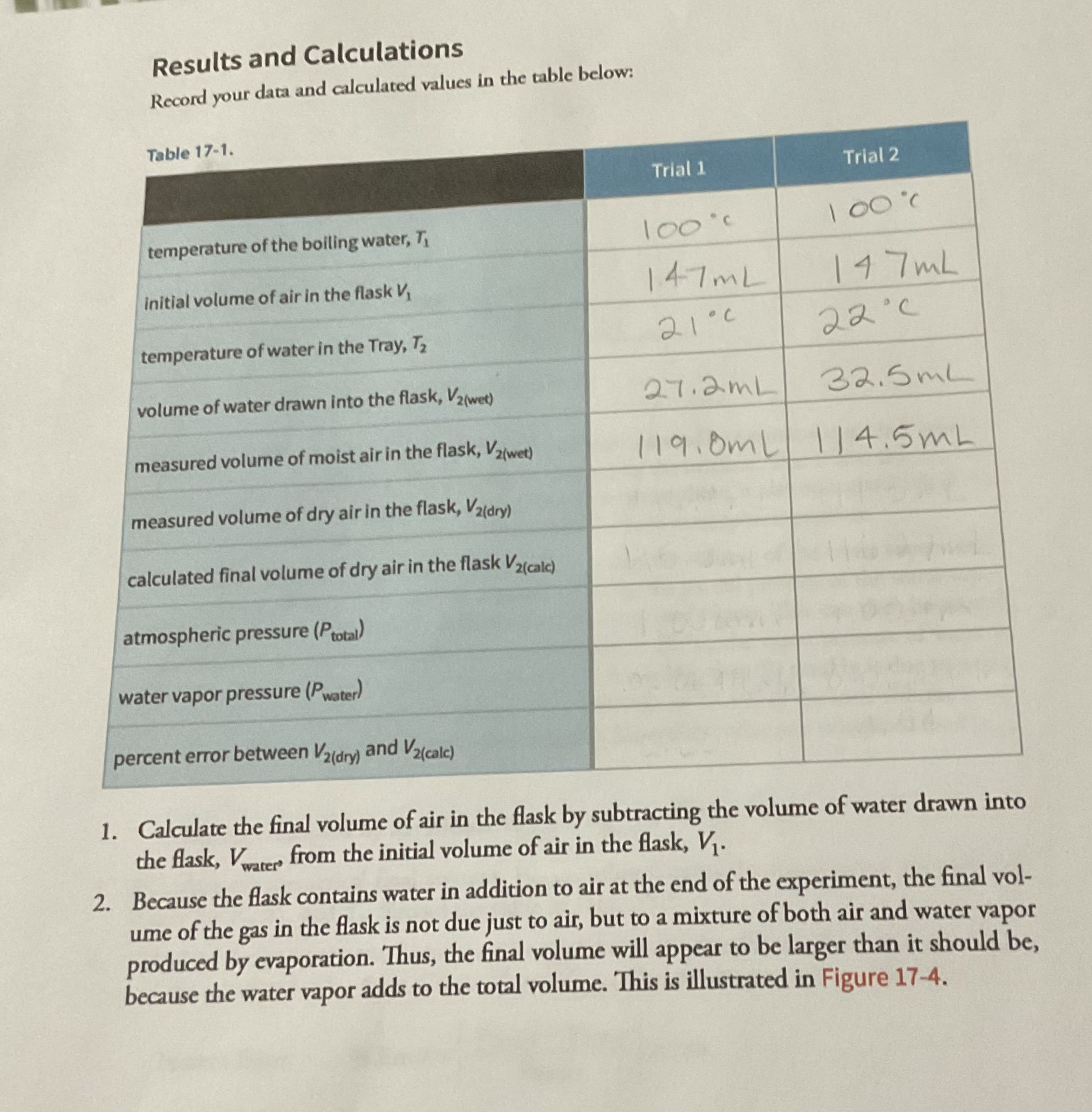 Solved Results and Calculations Record your data and | Chegg.com