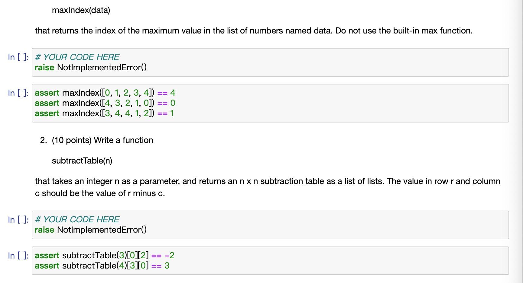 Solved maxIndex(data) that returns the index of the maximum | Chegg.com