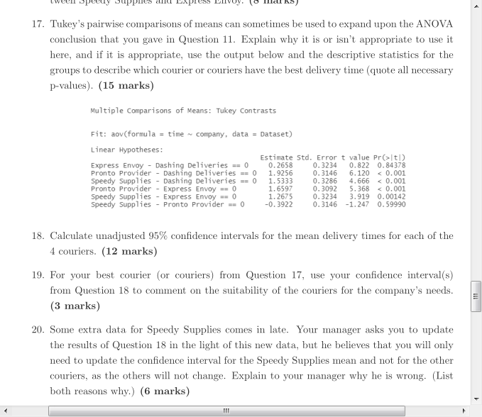 Solved ре. 17. Tukey's pairwise comparisons of means can | Chegg.com