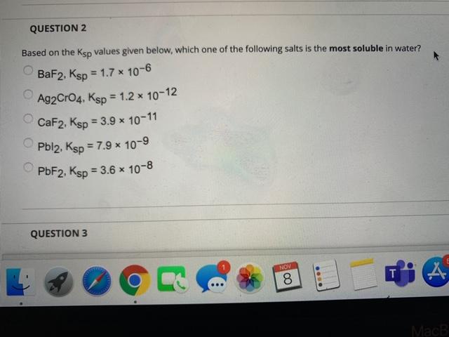 Solved QUESTION 2 10-12 Based on the Ksp values given below, | Chegg.com