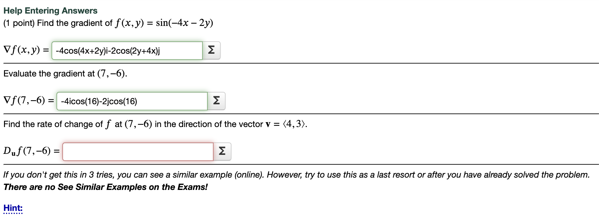 Solved Help Entering Answers (1 point) Find the gradient of | Chegg.com
