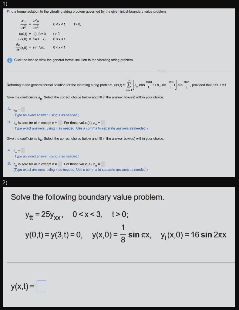 Solved Find a formal solution to the vibrating string | Chegg.com