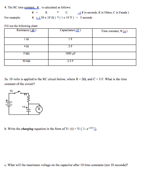 Solved 4. The RC time constant I, is calculated as follows: | Chegg.com