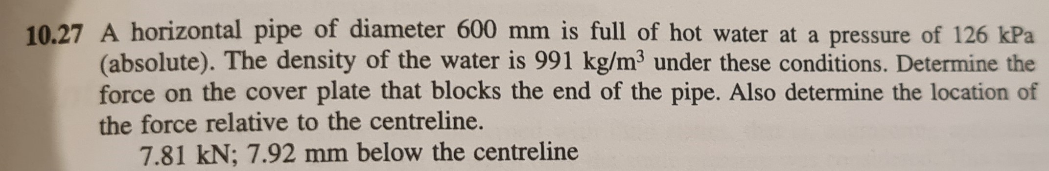 Solved 10.27 A horizontal pipe of diameter 600 mm is full of | Chegg.com