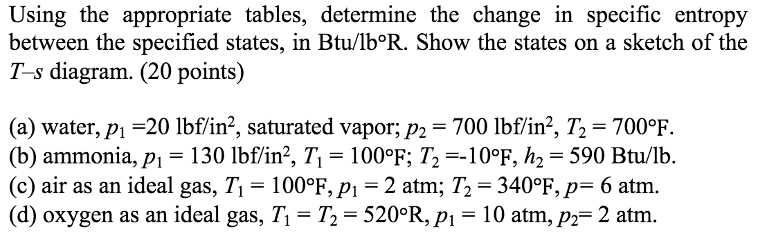 Solved Using the appropriate tables, determine the change in | Chegg.com