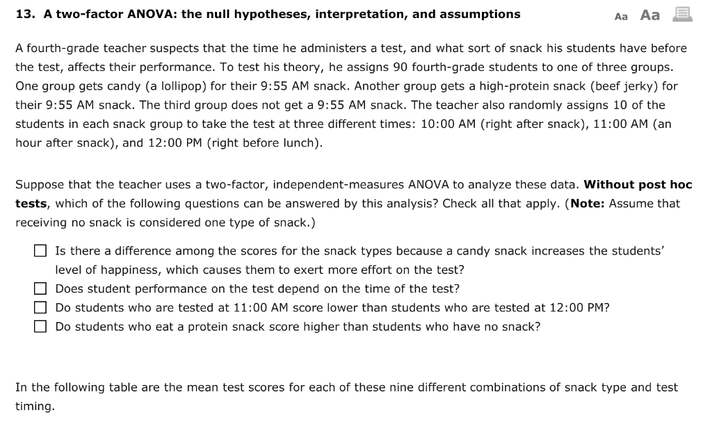 Solved 13. A two-factor ANOVA: the null hypotheses, | Chegg.com