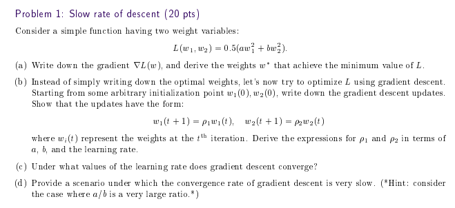 Solved Problem 1: Slow rate of descent (20 pts) Consider a | Chegg.com