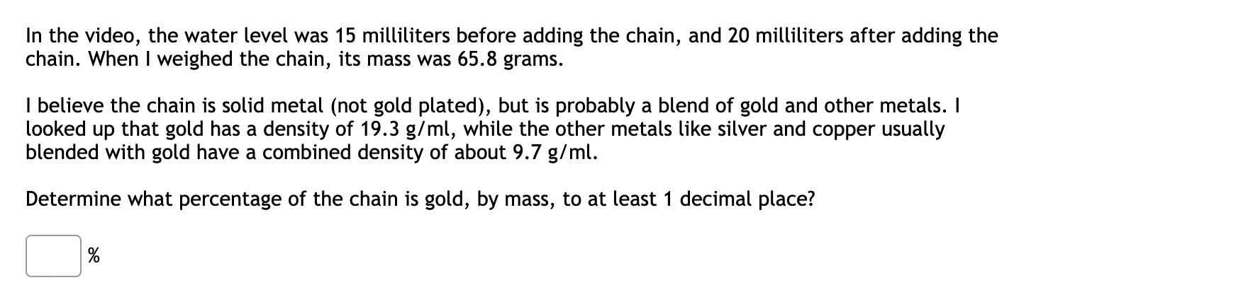 Solved In the video, the water level was 15 milliliters | Chegg.com