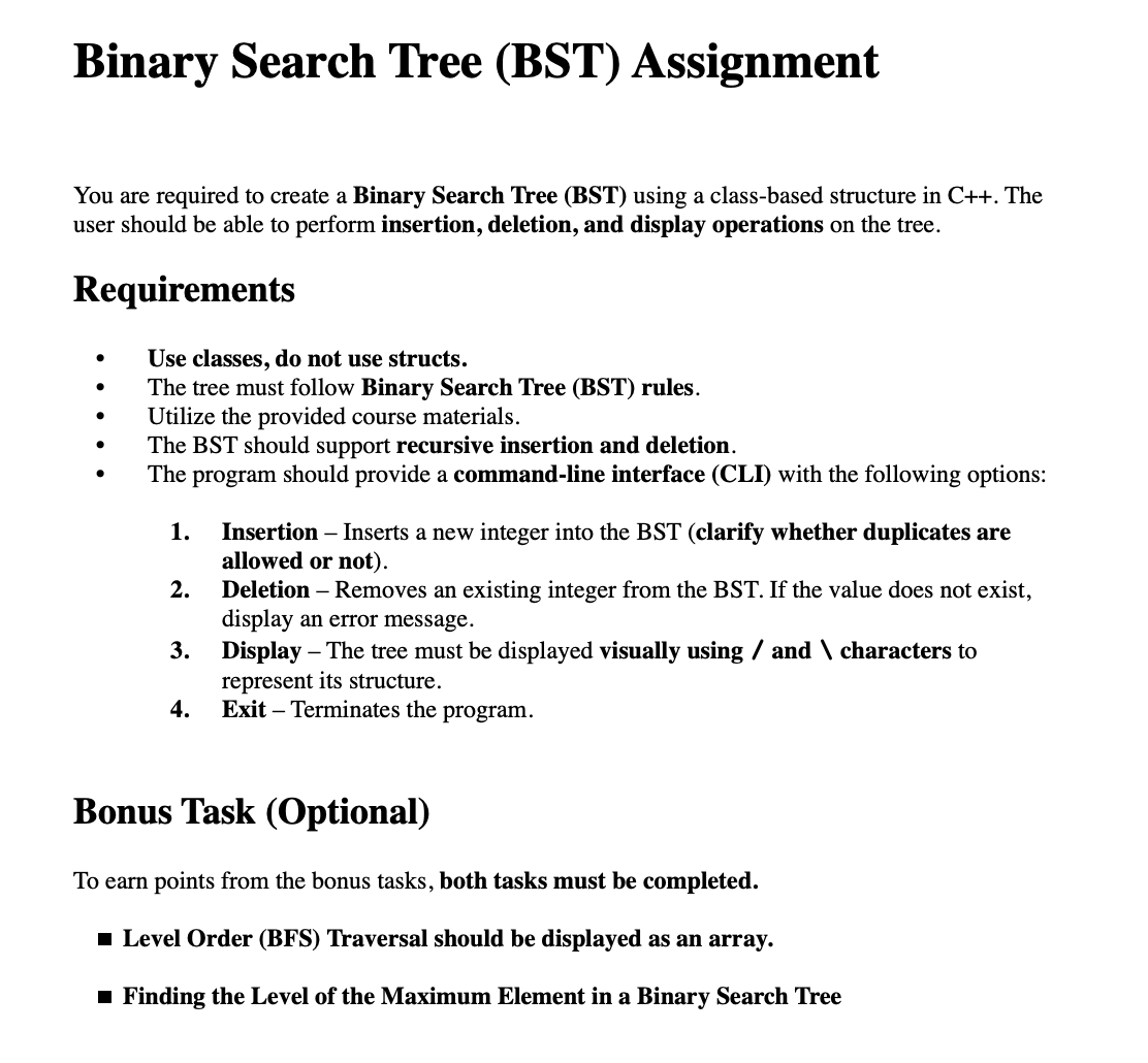 Solved Binary Search Tree (BST) ﻿Assignment You are required | Chegg.com