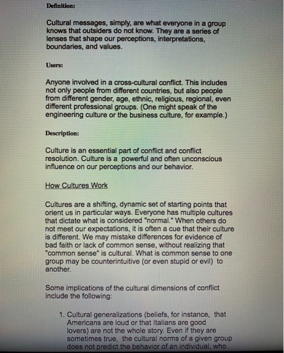 Solved Cultural messages, simply, are what everyone in a | Chegg.com