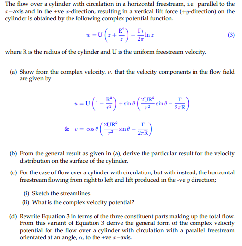 The flow over a cylinder with circulation in a | Chegg.com