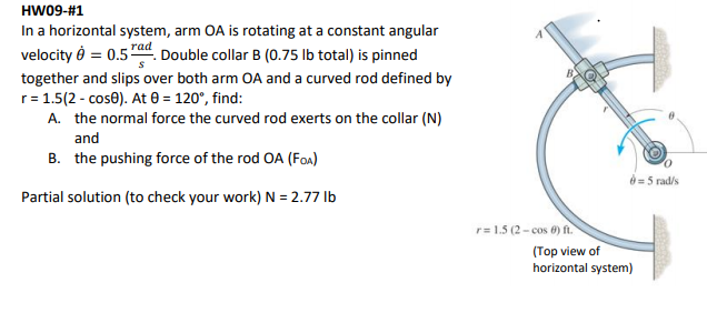 Solved HW09-#1 In a horizontal system, arm OA is rotating at | Chegg.com
