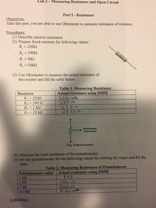 Solved Lab 2- Measuring Resistance and Open Circuit Part I | Chegg.com