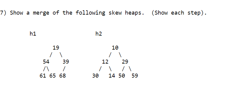 Solved 7) Show a merge of the following skew heaps. (Show | Chegg.com