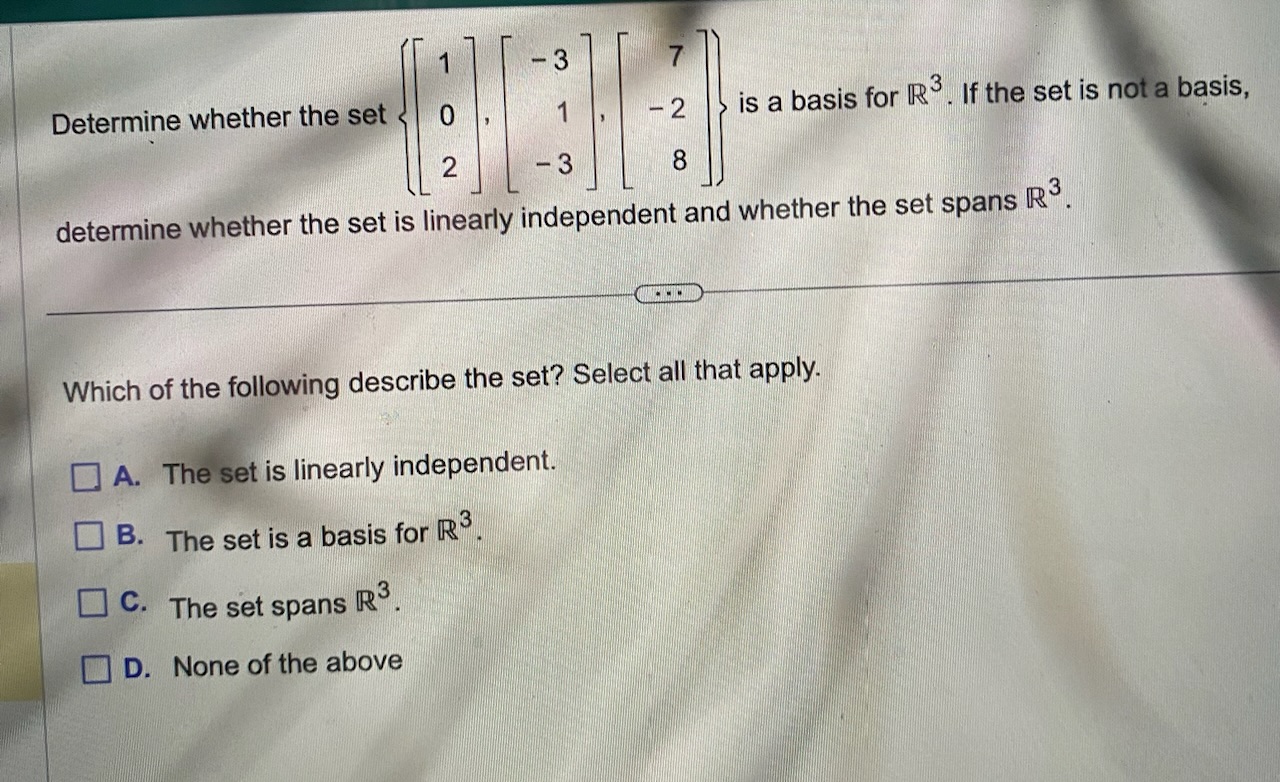Solved Determine whether the set | Chegg.com