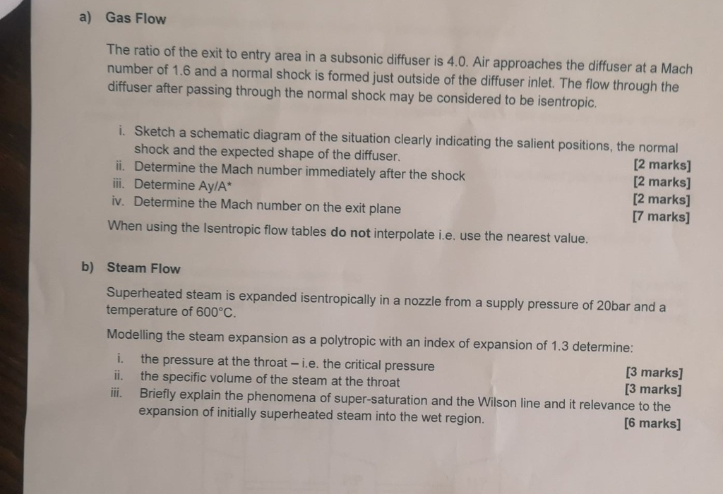 Solved a) Gas Flow The ratio of the exit to entry area in a | Chegg.com