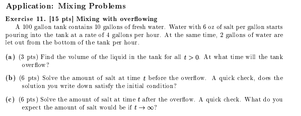 Solved Application: Mixing Problems Exercise 11. (15 pts) | Chegg.com