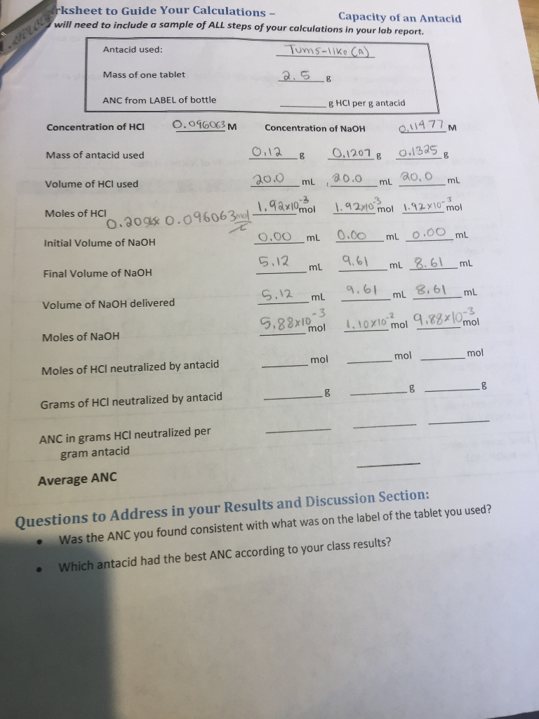 Solved Can someone help me calculate the moles of HCL | Chegg.com