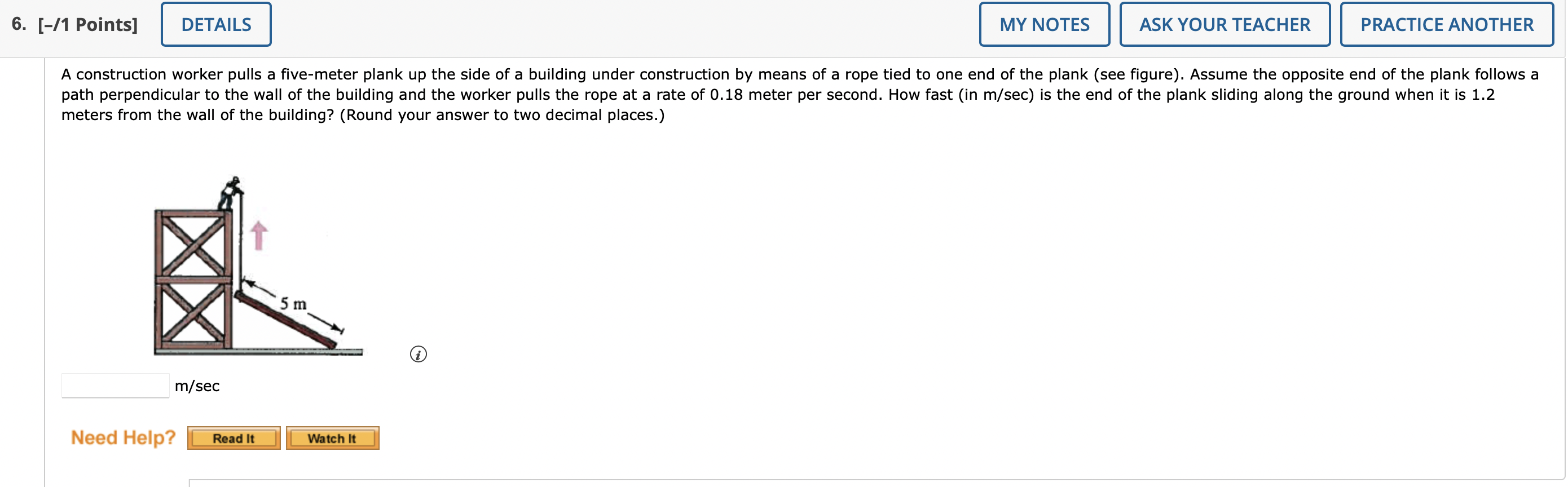 Solved A construction worker pulls a five-meter plank up the | Chegg.com