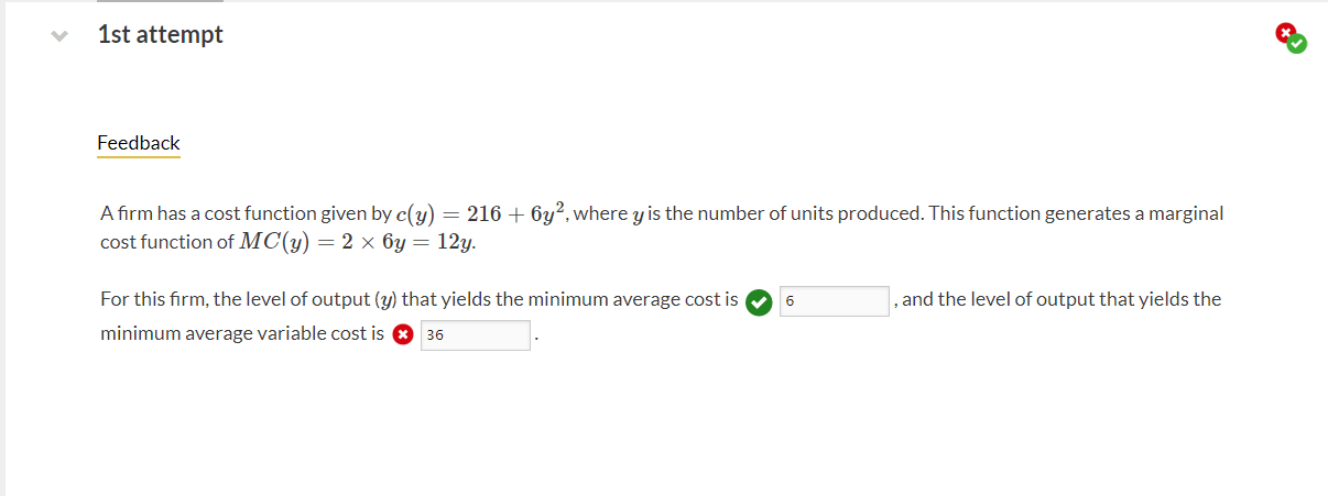 Solved 1st attempt Feedback A firm has a cost function given | Chegg.com