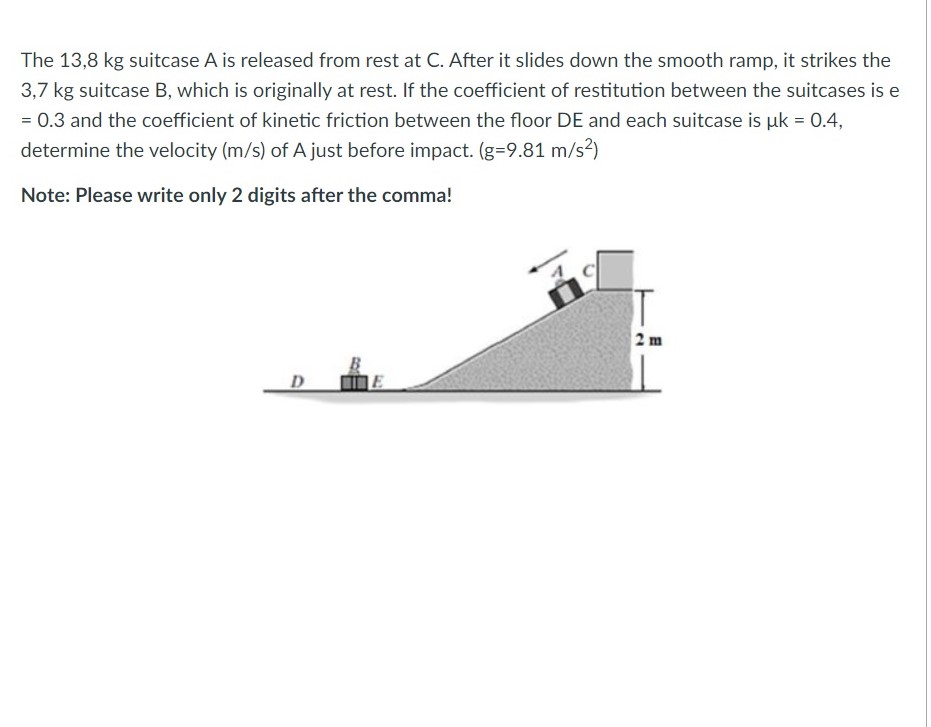 Solved The 13,8 kg suitcase A is released from rest at C. | Chegg.com