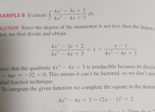 Solved 4x2-3x + 2 4x2-4.x 3 AMPLE 6 Evaluate, 4x2-4x+ LUTION | Chegg.com