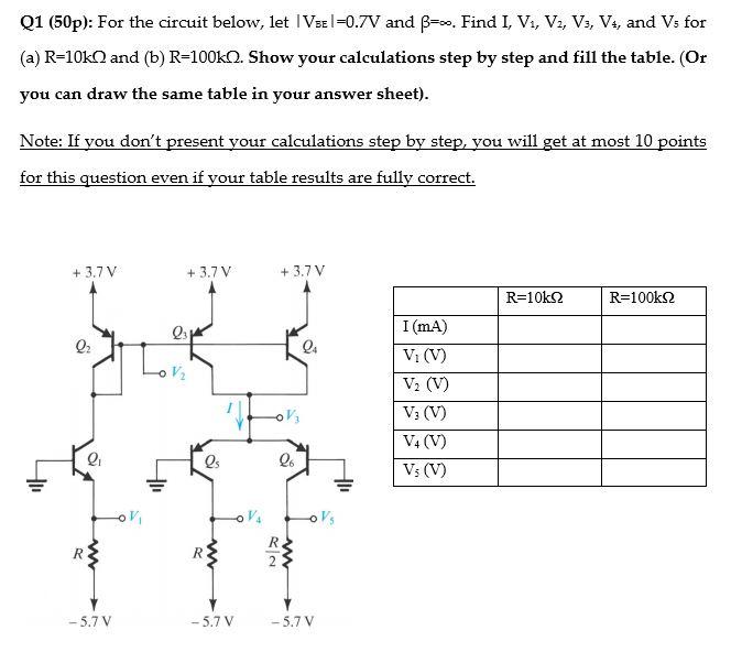 Solved Q1 (50p): For the circuit below, let IVszl=0.7V and | Chegg.com