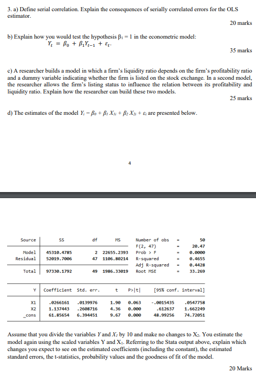 Solved 3. a) Define serial correlation. Explain the | Chegg.com