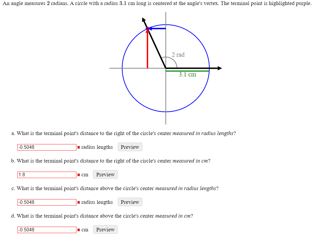 Solved a. What is the terminal point's distance to the right | Chegg.com
