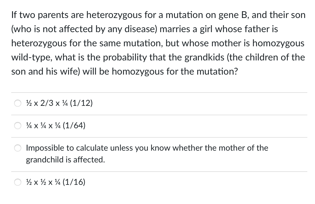 Solved If two parents are heterozygous for a mutation on | Chegg.com