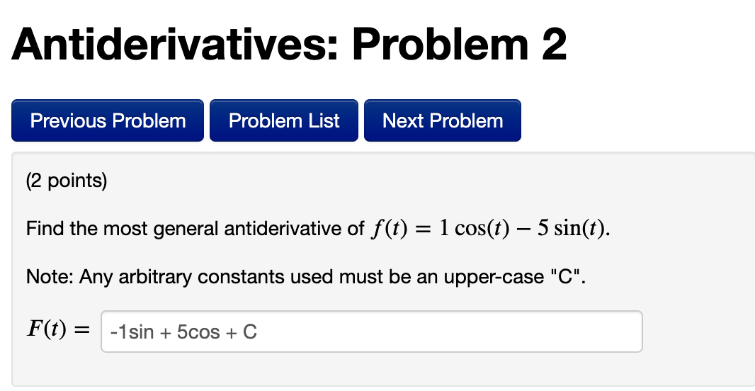 Solved Antiderivatives: Problem 2 Previous Problem Problem | Chegg.com