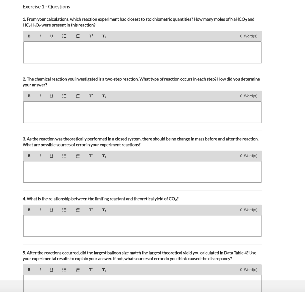 Exercise 1 Limiting Reactant Determination In this | Chegg.com