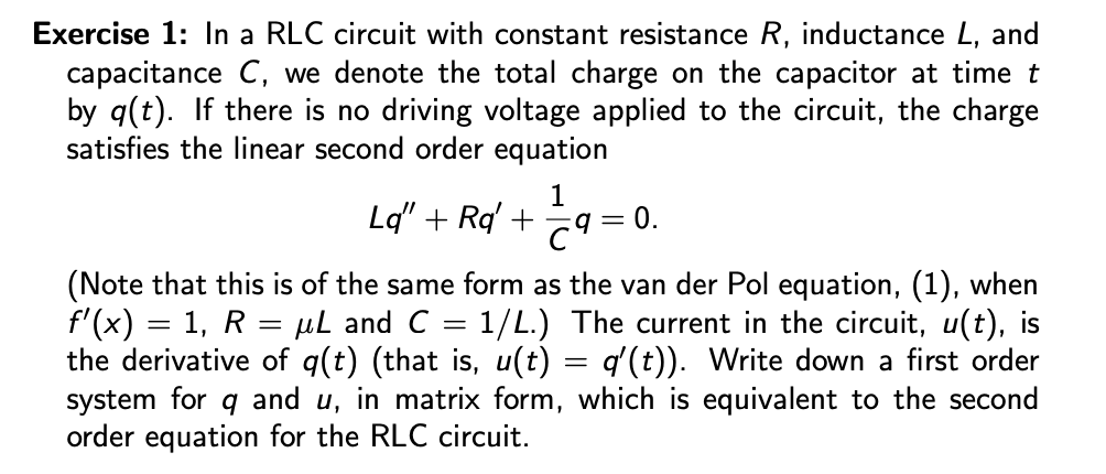 Solved Exercise 1: In a RLC circuit with constant resistance | Chegg.com
