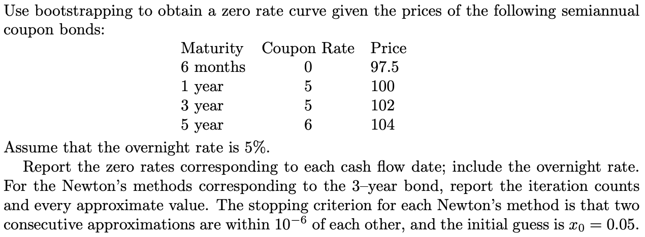 Solved Use bootstrapping to obtain a zero rate curve given | Chegg.com
