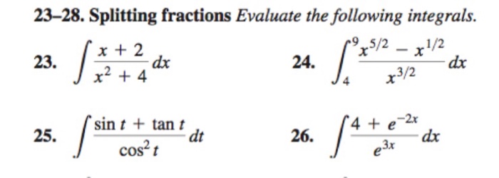 Solved 23-28. Splitting fractions Evaluate the following | Chegg.com