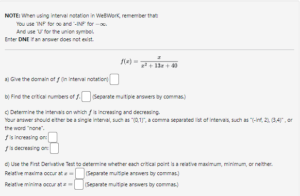 Solved NOTE: When using interval notation in WeBWork, | Chegg.com