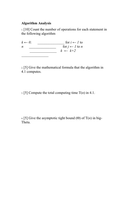 Solved Count the number of operations for each statement the | Chegg.com