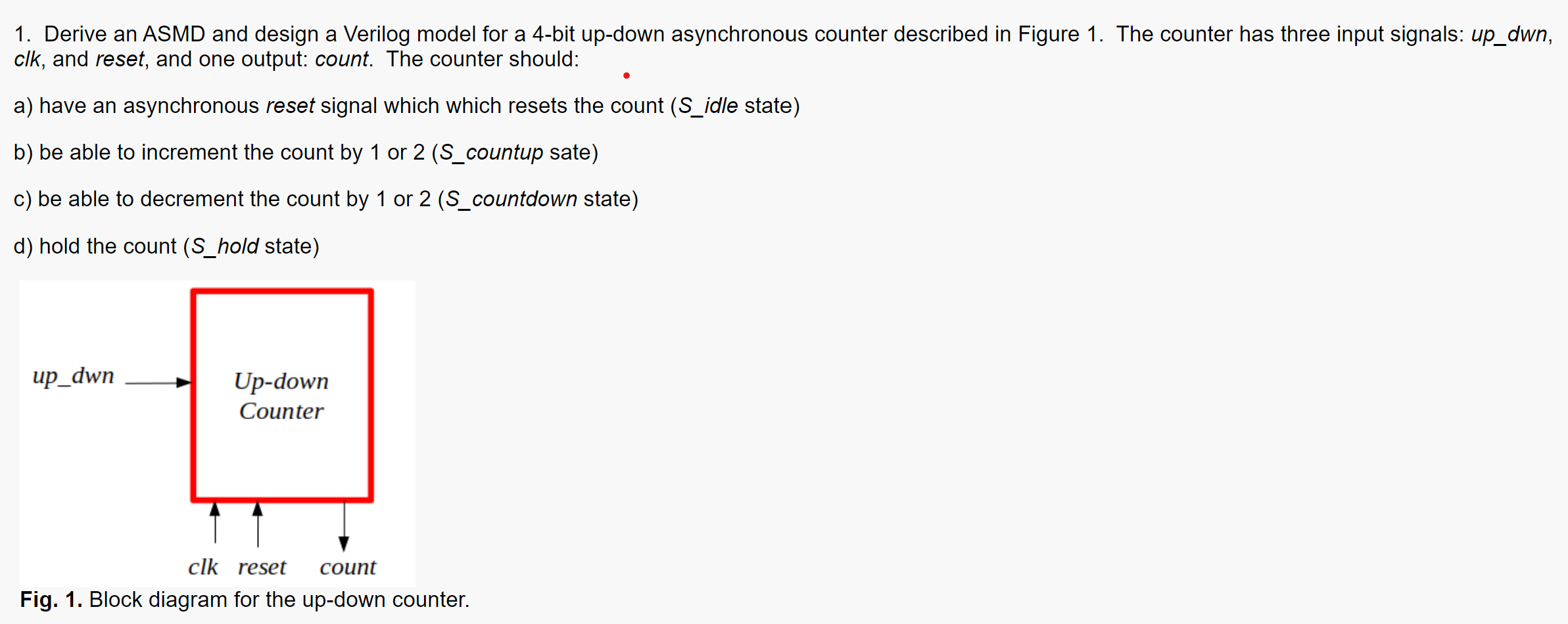 Solved 1. Derive an ASMD and design a Verilog model for a | Chegg.com