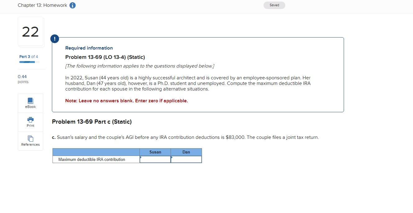 Solved Required information Problem 13-69 (LO 13-4) (Static) | Chegg.com