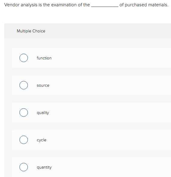 Solved Vendor analysis is the examination of theMultiple | Chegg.com