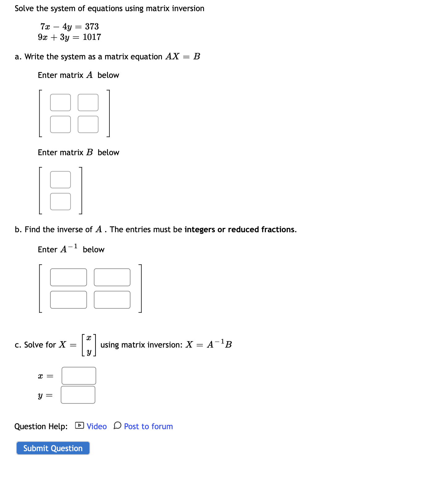 Solved Solve the system of equations using matrix inversion | Chegg.com
