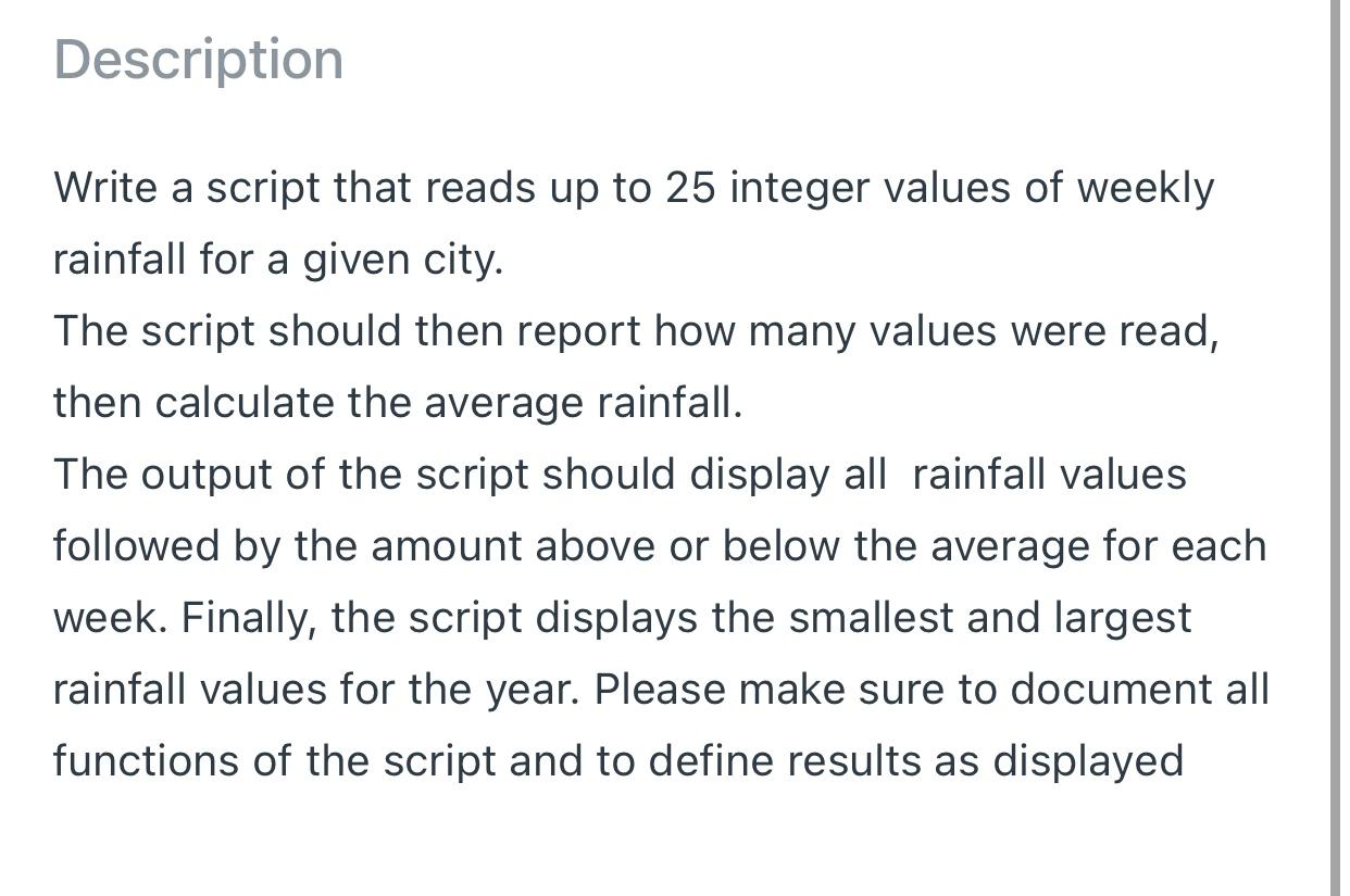 Solved Description Write a script that reads up to 25 | Chegg.com
