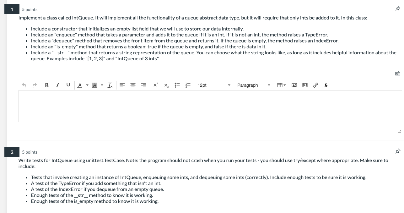 Solved 5 points Implement a class called IntQueue. It will | Chegg.com