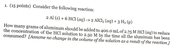 Solved 1. (15 points) Consider the following reaction: | Chegg.com
